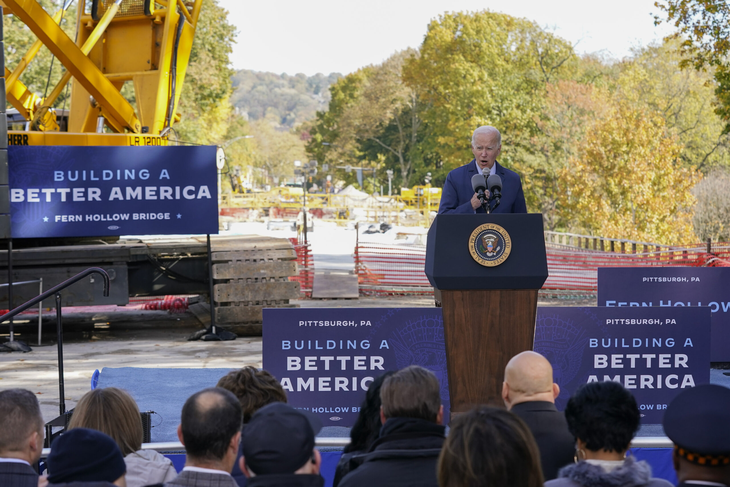 Joe Biden touts infrastructure bill in front of Fern Hollow Bridge ...